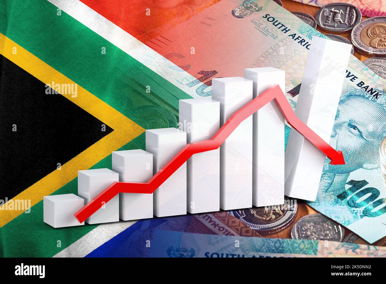 Economy Chart: Downward Arrow, South African Flag and South African ...