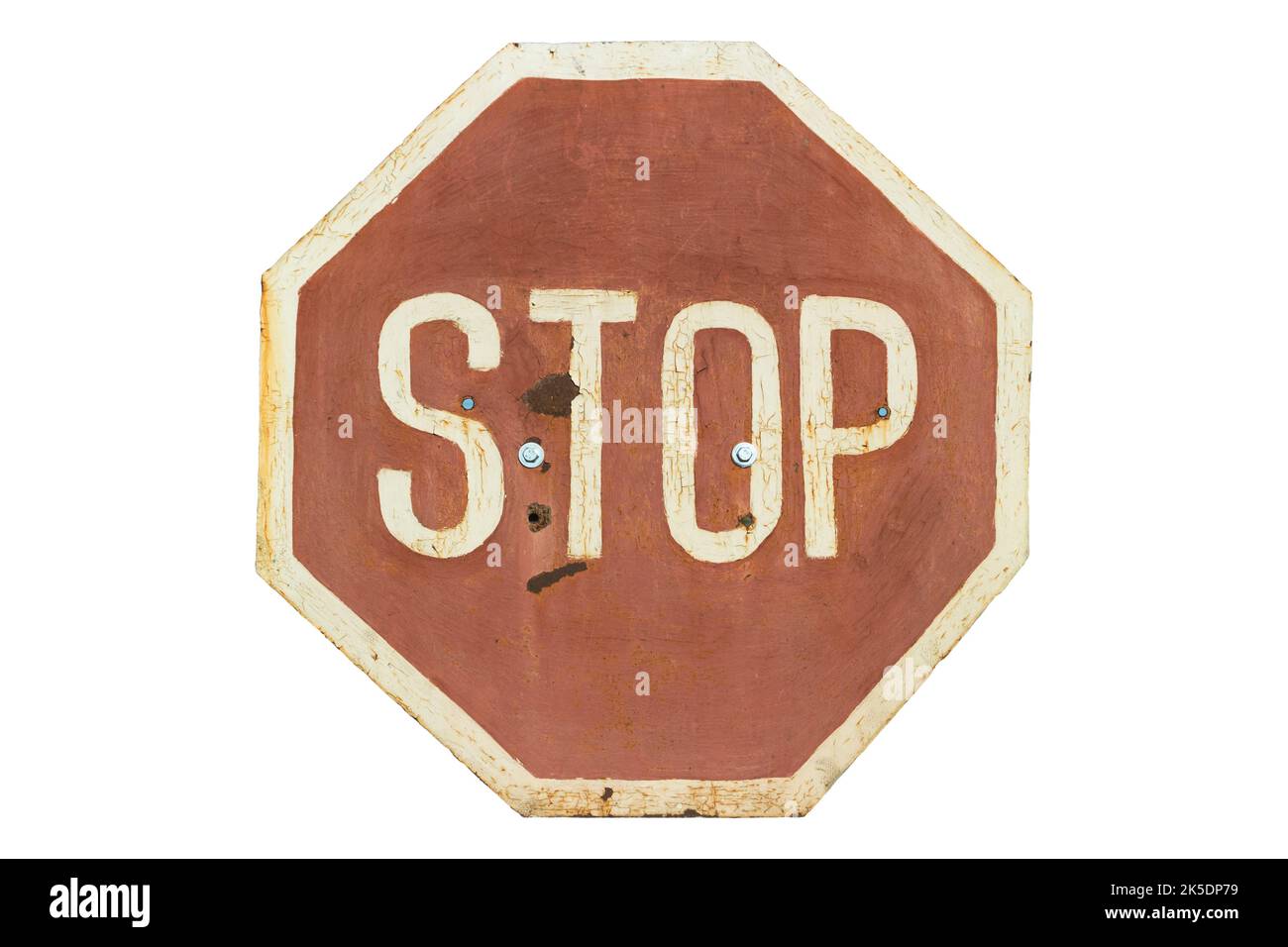 Old handmade road sign 'Stop' isolated on white Stock Photo - Alamy