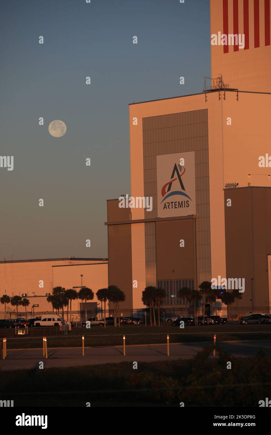 A brilliant Moon serves as the backdrop in this view of the low bay ...