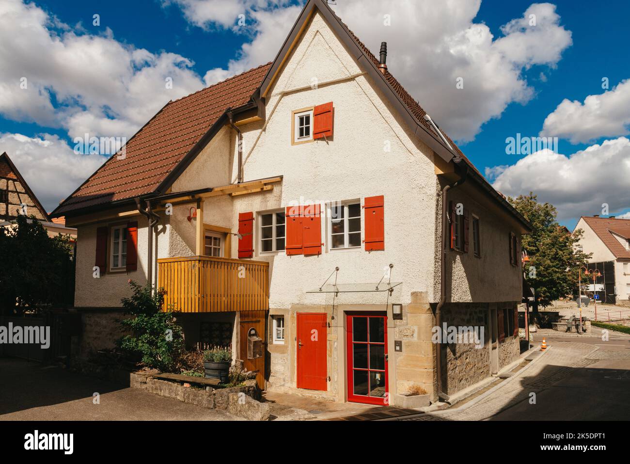 Traditional small house with beautiful outdoor decor facade in Germany ...