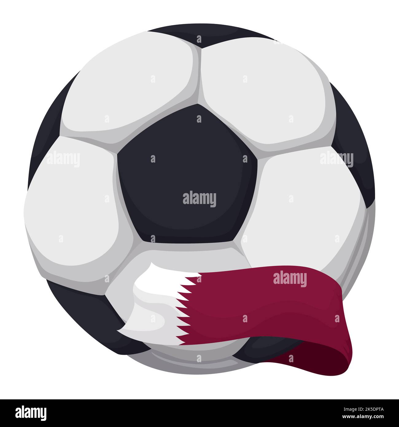 Black and white soccer ball wrapped with ribbon like Qatar flag in ...