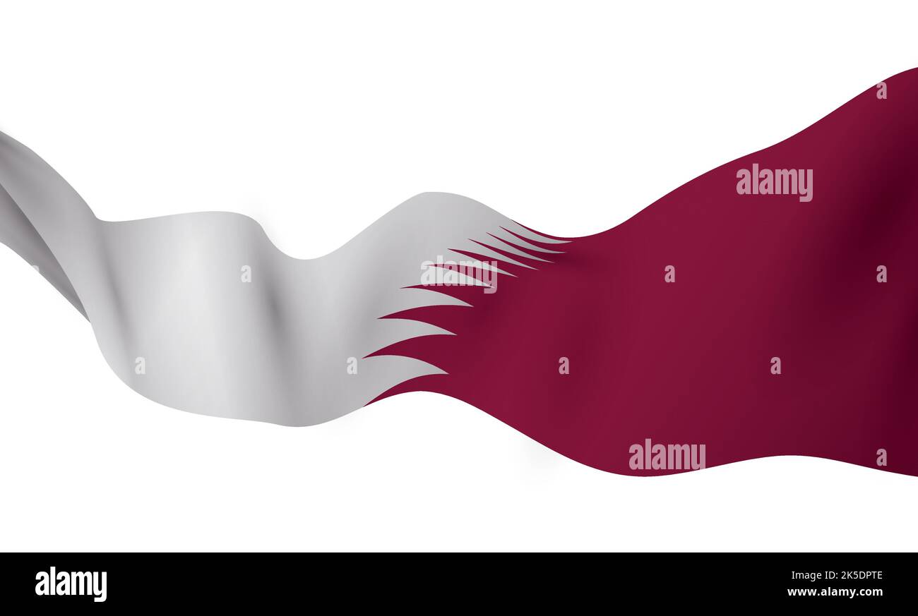 Isolated long and waving Qatar flag in gradient style over white ...