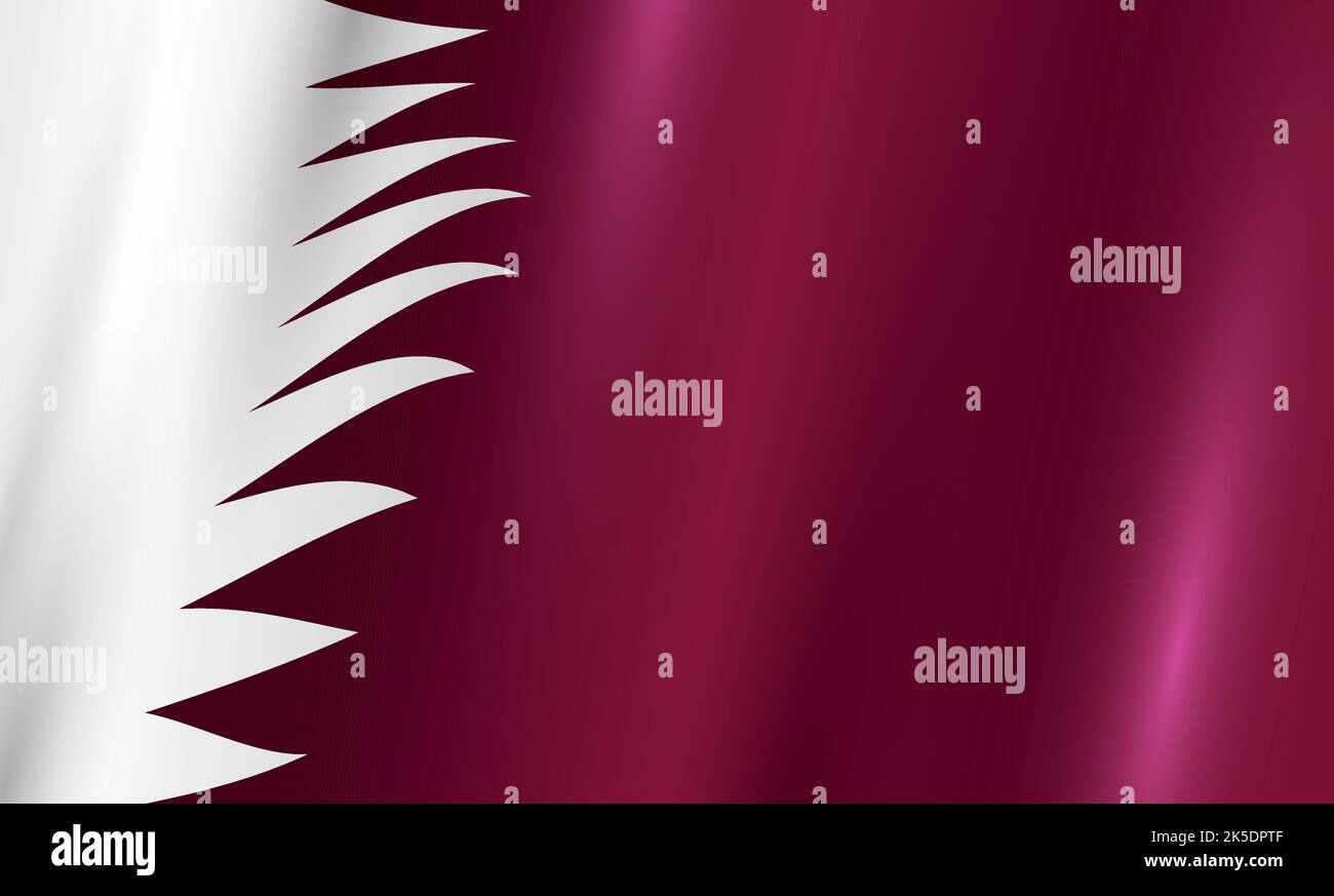 Waving Qatar flag with its serrated bands in maroon and white colors ...