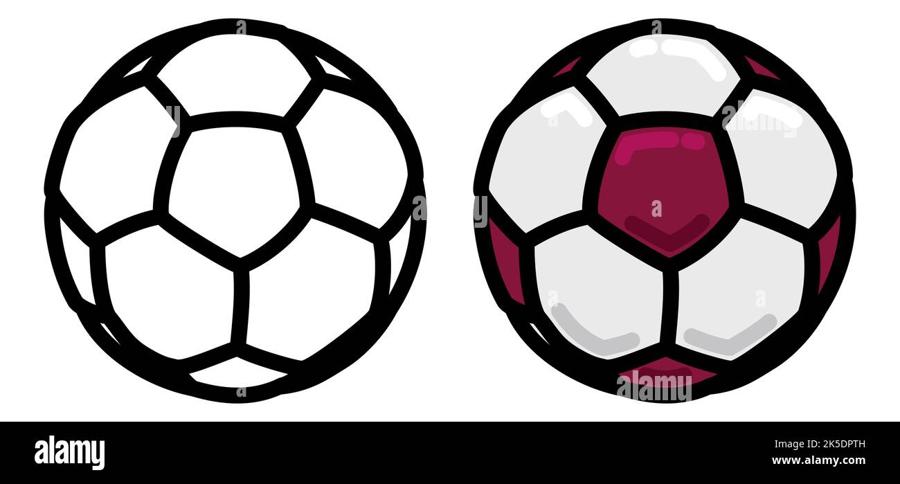 Set with two soccer balls: one in outlines and other in flat style and ...
