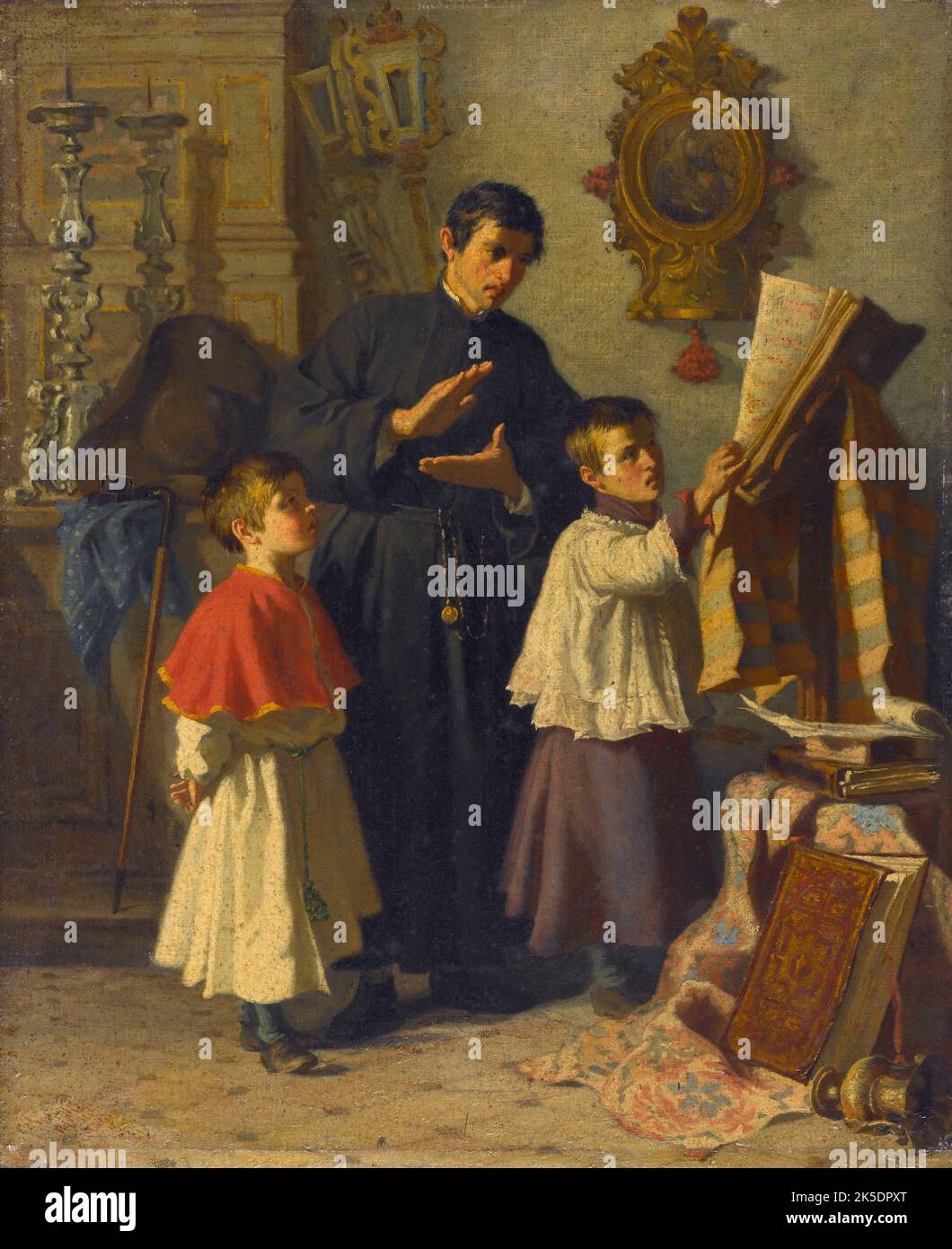 Priest teaching boys hi-res stock photography and images - Alamy