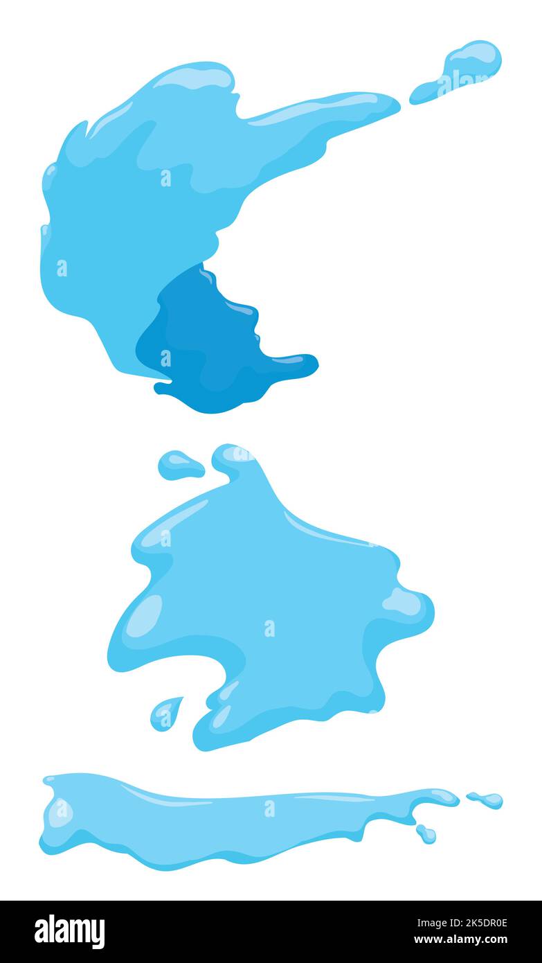Three liquid shapes like water splashes in cartoon style over white ...