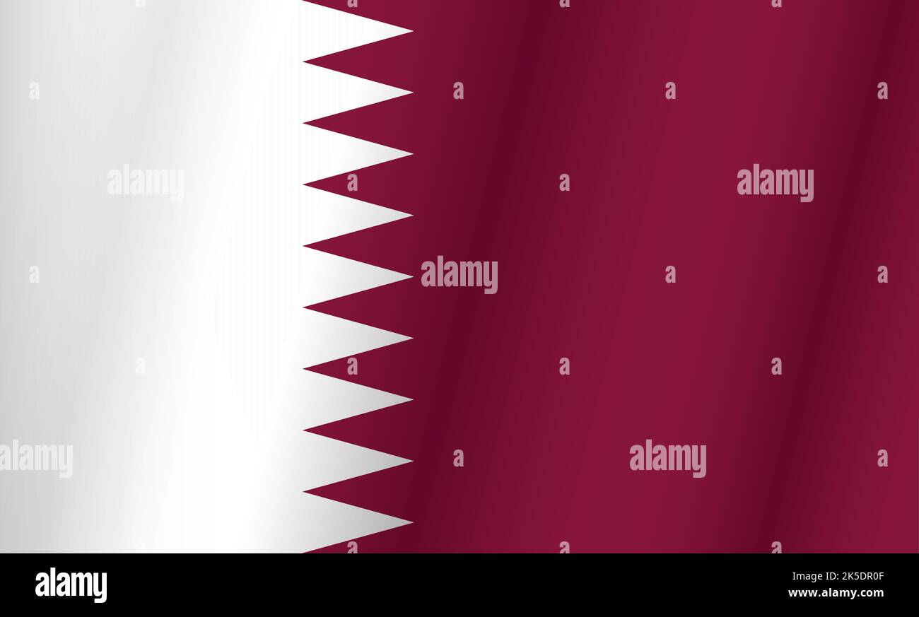 Banner with waving Qatar flag with its serrated maroon and white bands ...