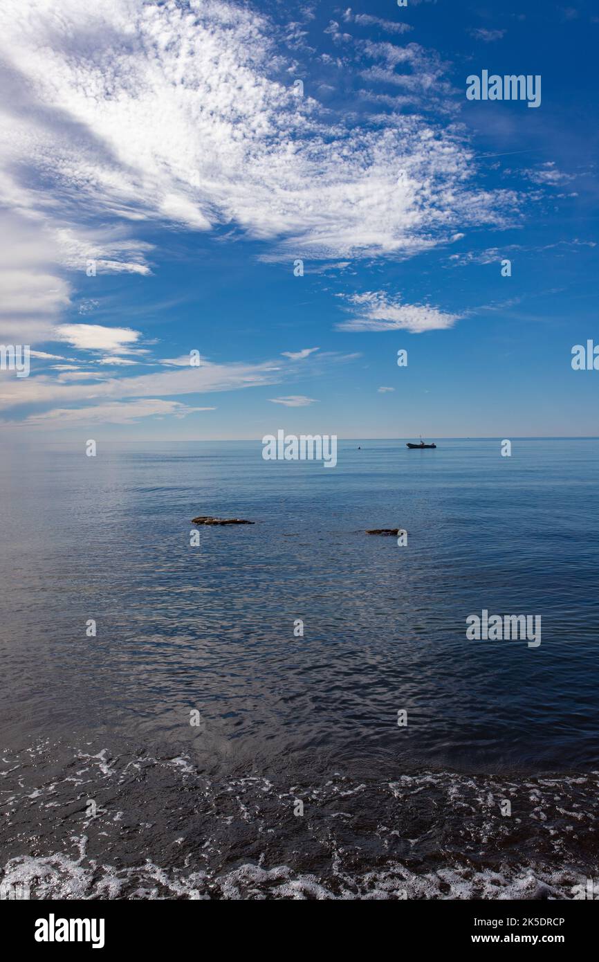 Mediterranean Sea with half sky with clouds and half clear Stock Photo ...