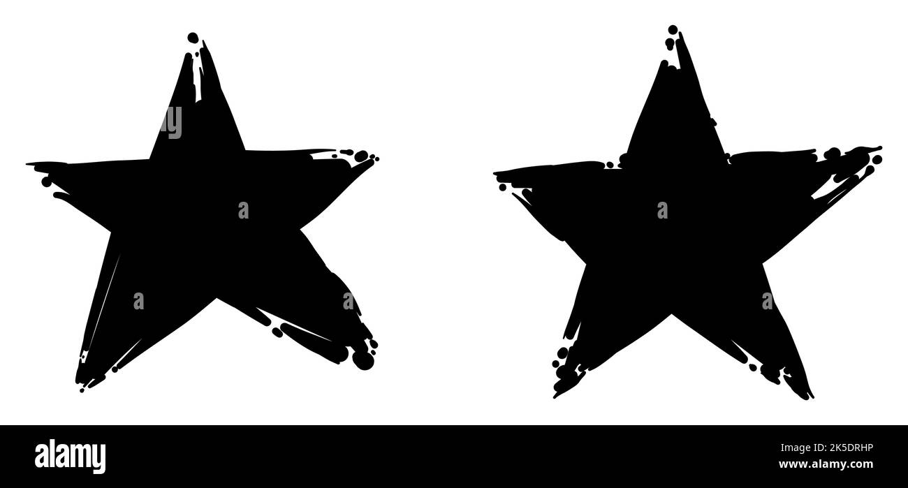 Two stars in hand drawn style and black paint over white background ...