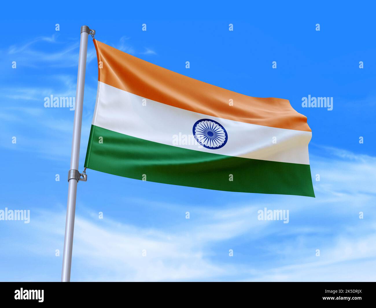 Beautiful India flag waving in the wind with sky background - 3D ...