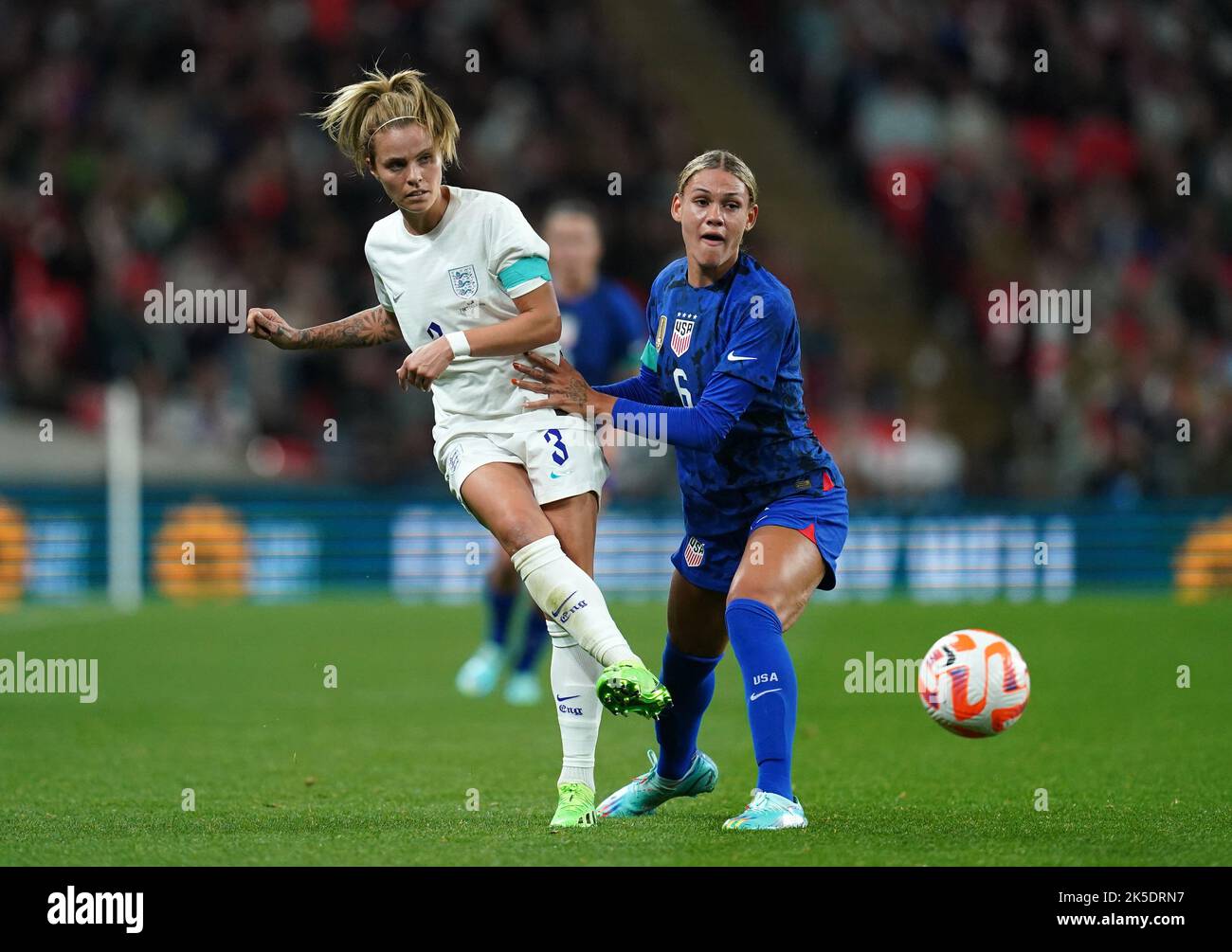England's Rachel Daly (left) and USA's Trinity Rodman in action during ...