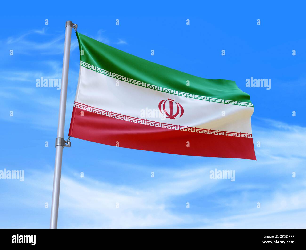 Beautiful Iran flag waving in the wind with sky background - 3D ...