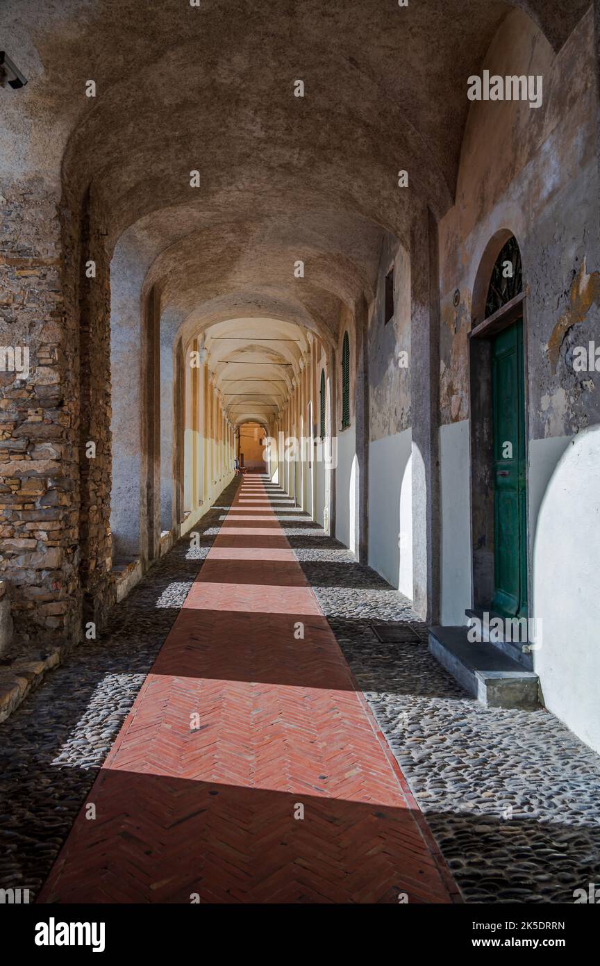The arcades of Saint Chiara Loggia in the old town of Porto Maurizio ...