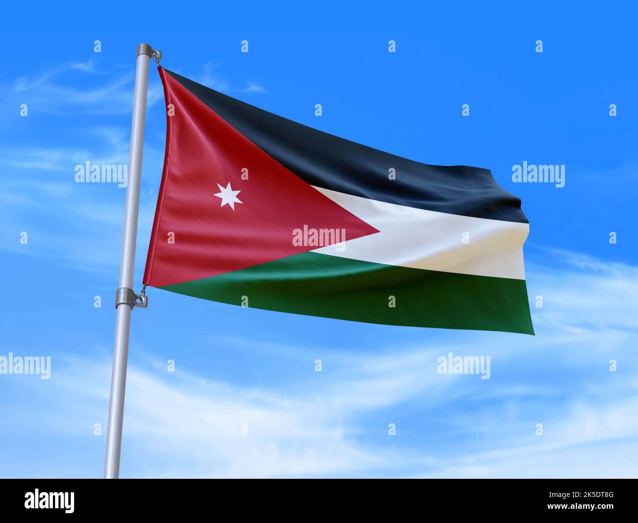Beautiful Jordan flag waving in the wind with sky background - 3D ...