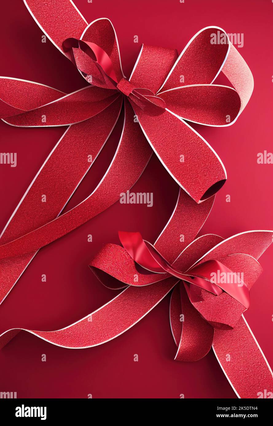 A vertical top view of red gift ribbons on a red background Stock Photo ...