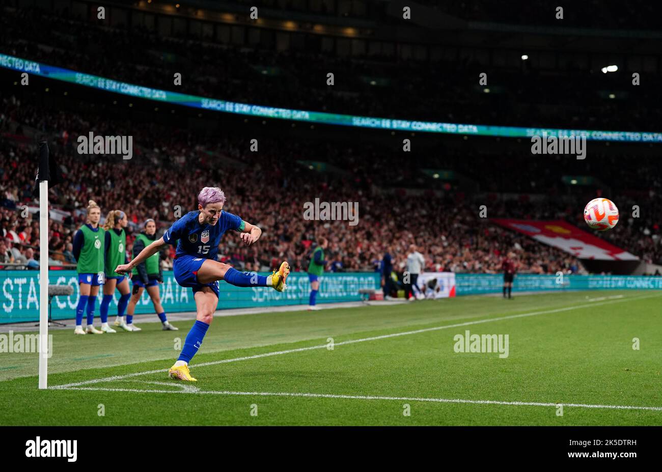 USA's Megan Rapinoe taking a corner kick during the international ...
