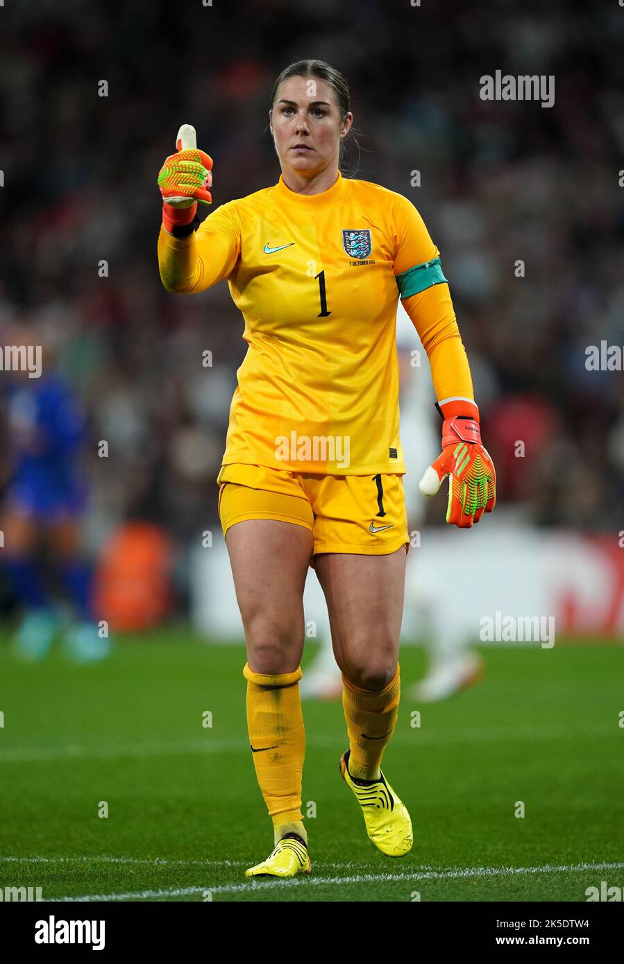 England goalkeeper Mary Earps during the international friendly match at Wembley Stadium, London ...