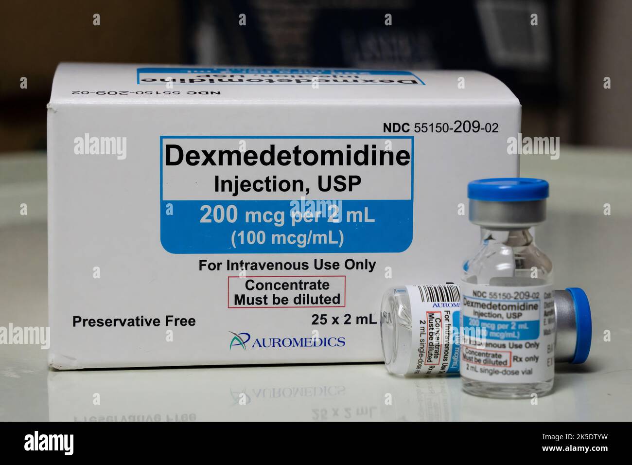 A View Of The Bottles Before The Box Of Dexmedetomidine Injection Usp 50 Mg Over The White