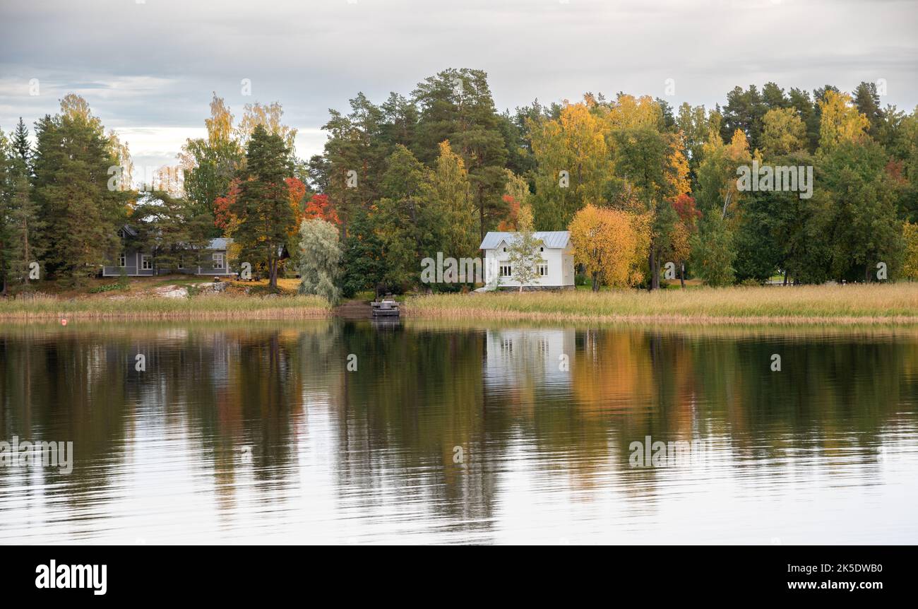 Country house in the forest in the lake. Autumn season Kuopio Finland ...