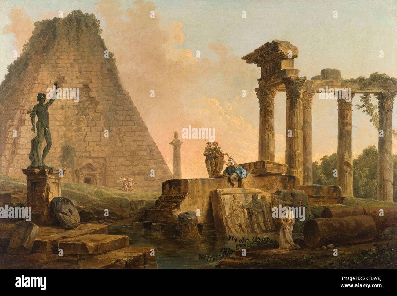 Ruines romaines, 1776. Roman ruins. The pyramid of Caius Cestius, the ...