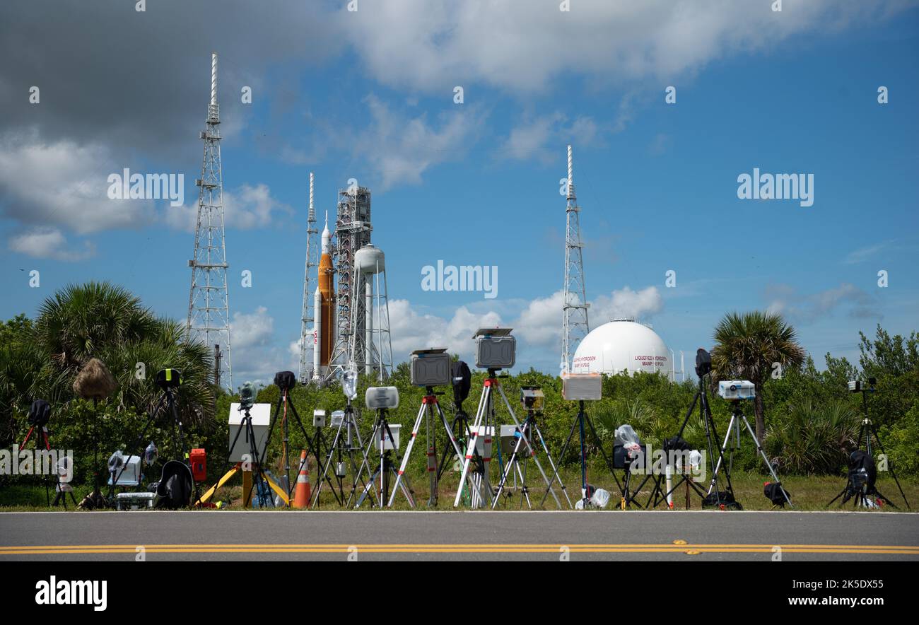 Cameras belonging to members of the media are seen setup to photograph ...