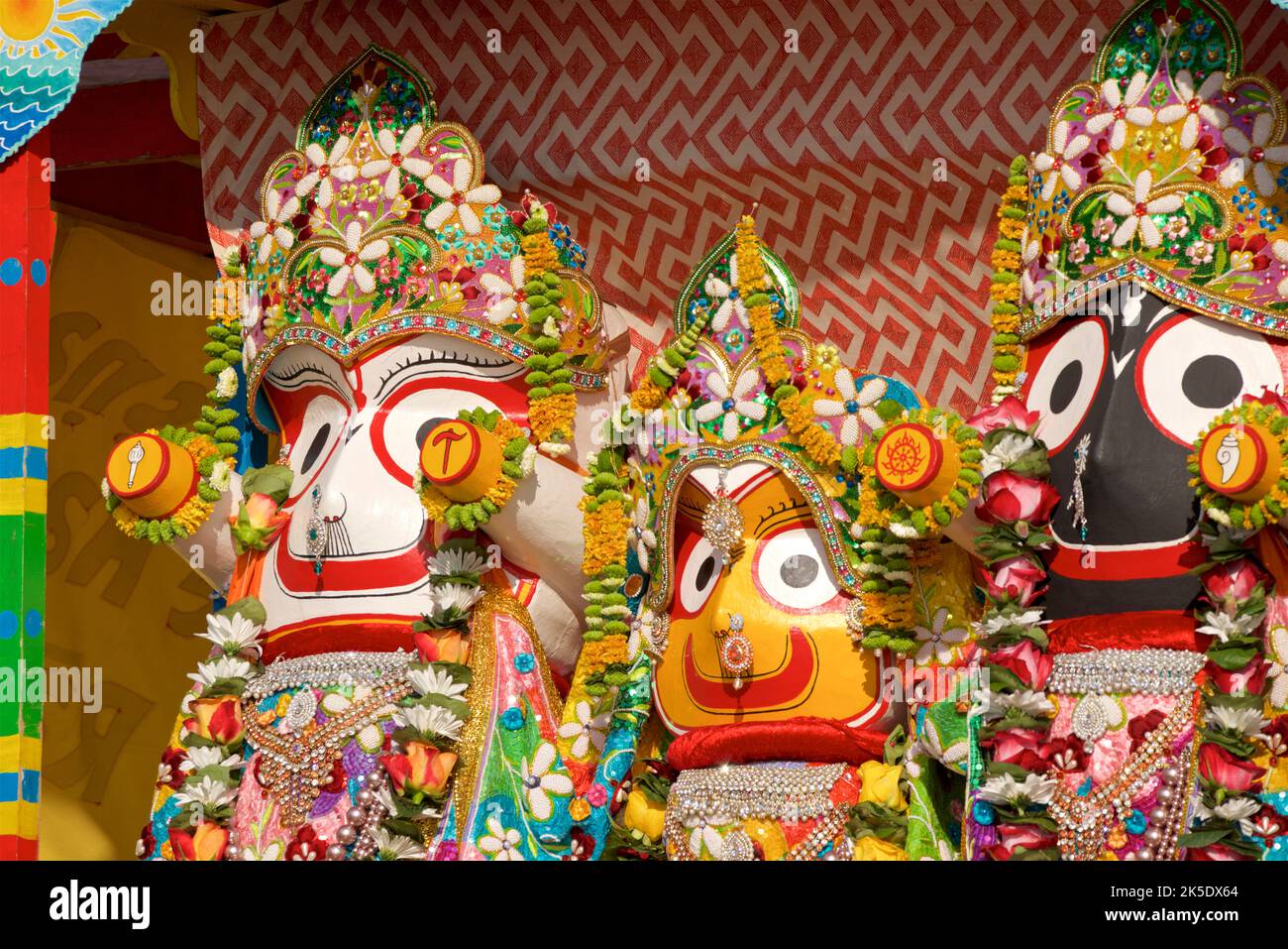 Detail of the Hare Krishna procession juggernaut, with deities adorned ...