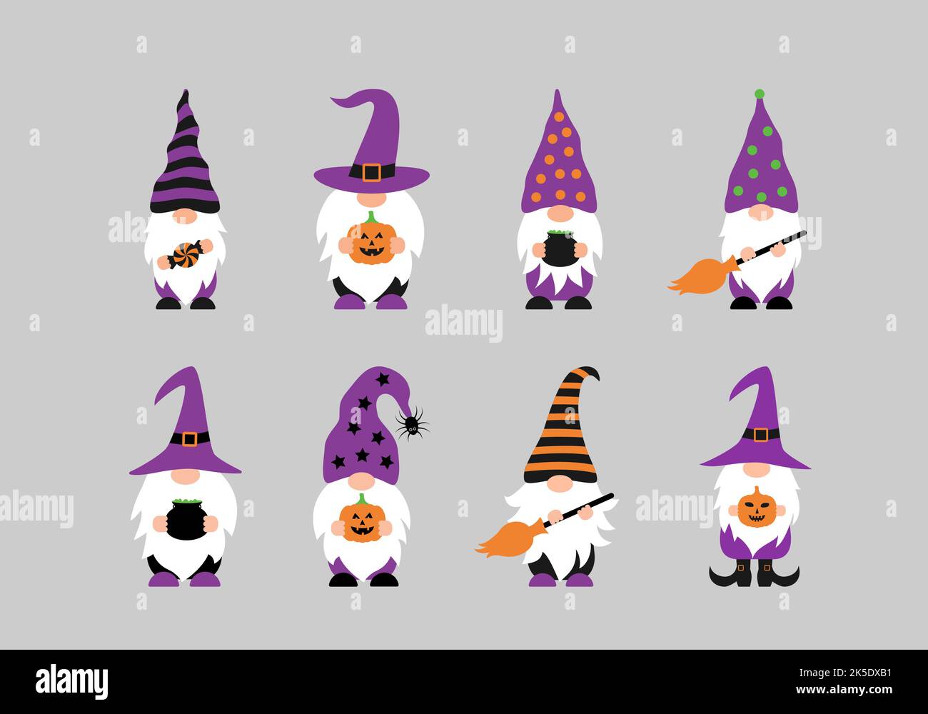 Halloween Gnomes. Set of cute cartoon characters. Vector template for ...