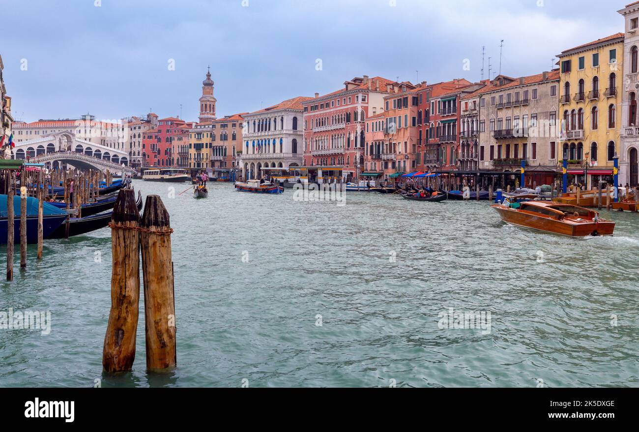 Facades of beautiful old medieval houses along the canal. Venice. Italy ...