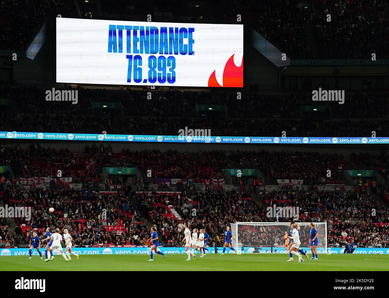 A view of the attendance on the big screen during the international ...