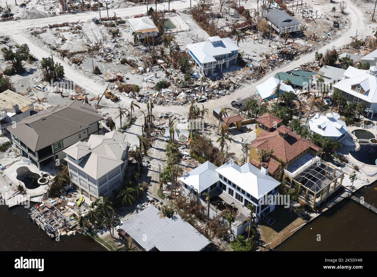Ft. Myers, FL, USA. 7th Oct, 2022. Aerial view of Fort Myers Beach ...