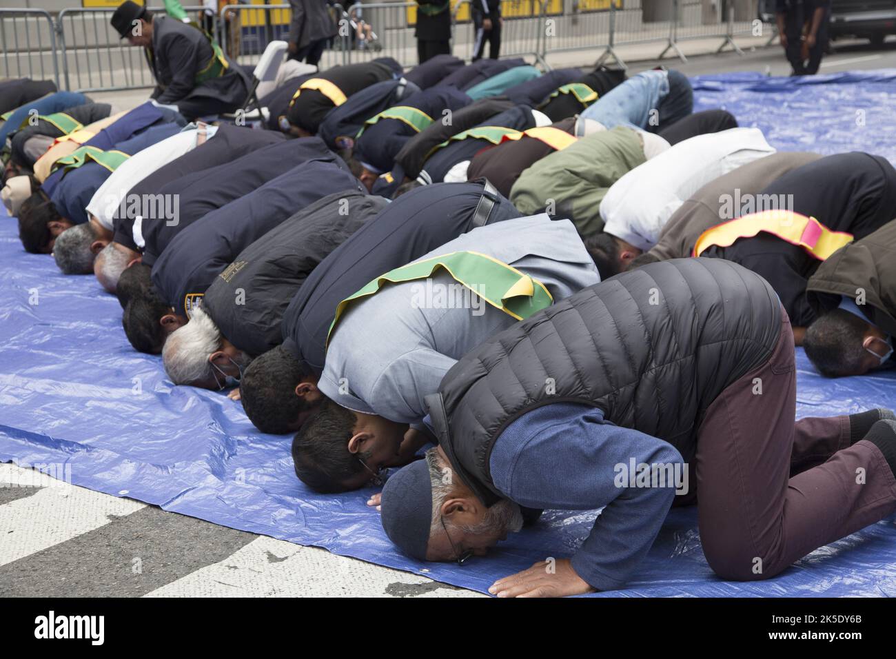 Muslim men praying at the American Muslim Day Parade on Madison Avenue ...
