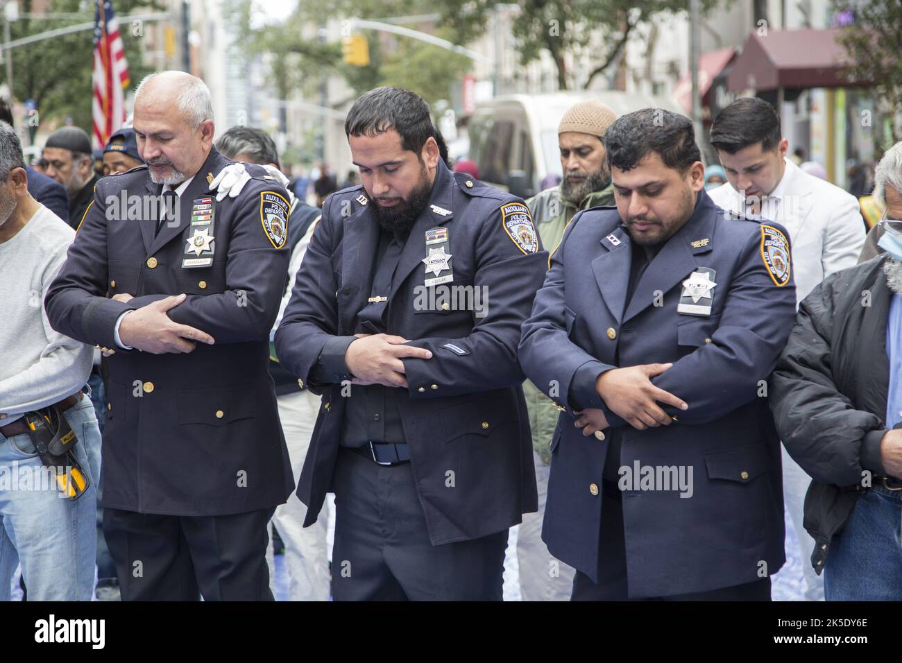 Muslim men praying at the American Muslim Day Parade on Madison Avenue ...
