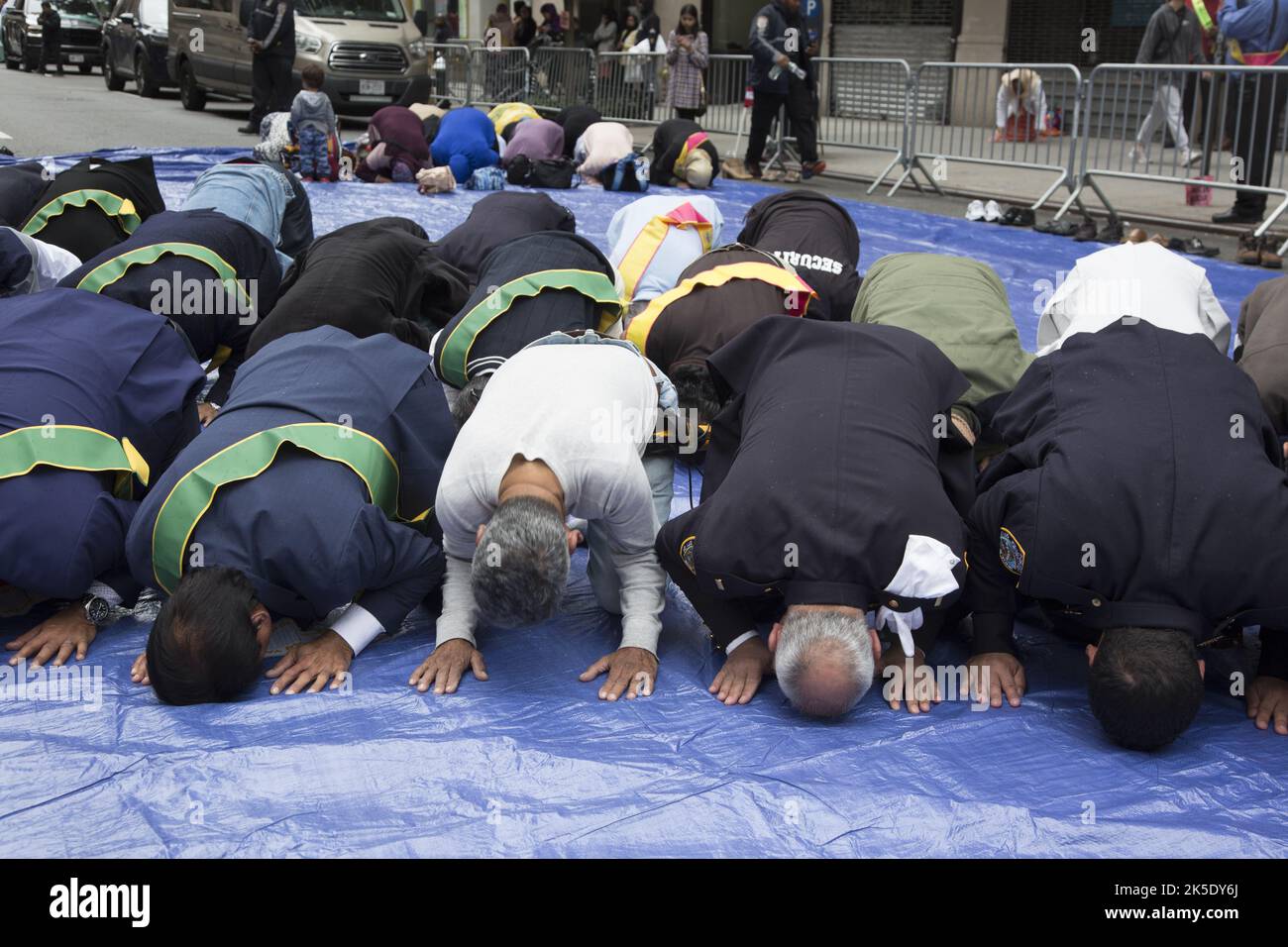 Muslim men praying at the American Muslim Day Parade on Madison Avenue ...