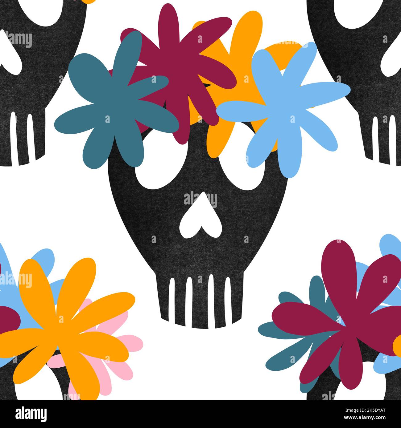 Halloween skulls seamless cartoon flower doodle pattern for wrapping ...