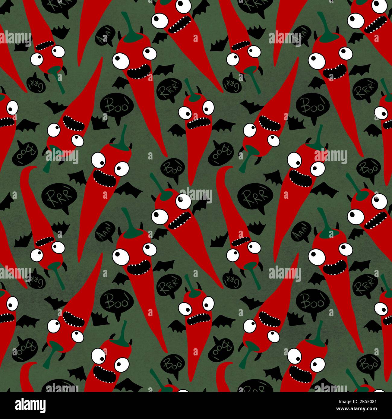 Cartoon vegetable seamless vampire Halloween red hot pepper pattern for ...