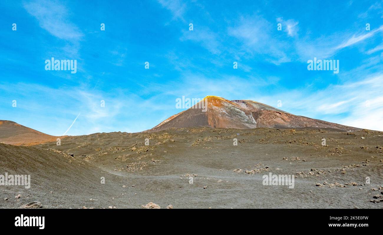 view from Funivia del Etna cable railway to Etna volcano. Sicily, Italy ...