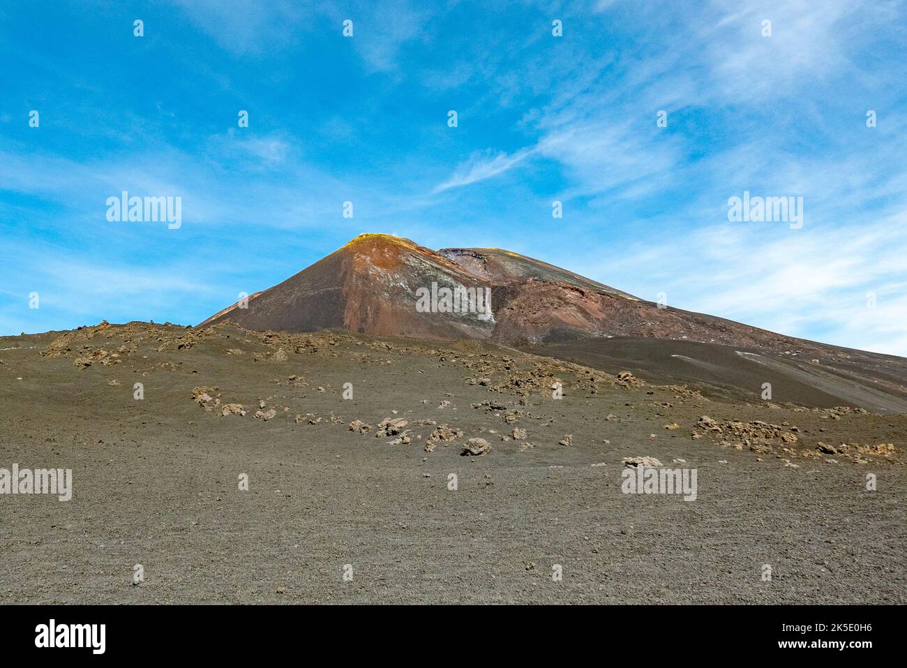 view from Funivia del Etna cable railway to Etna volcano. Sicily, Italy ...