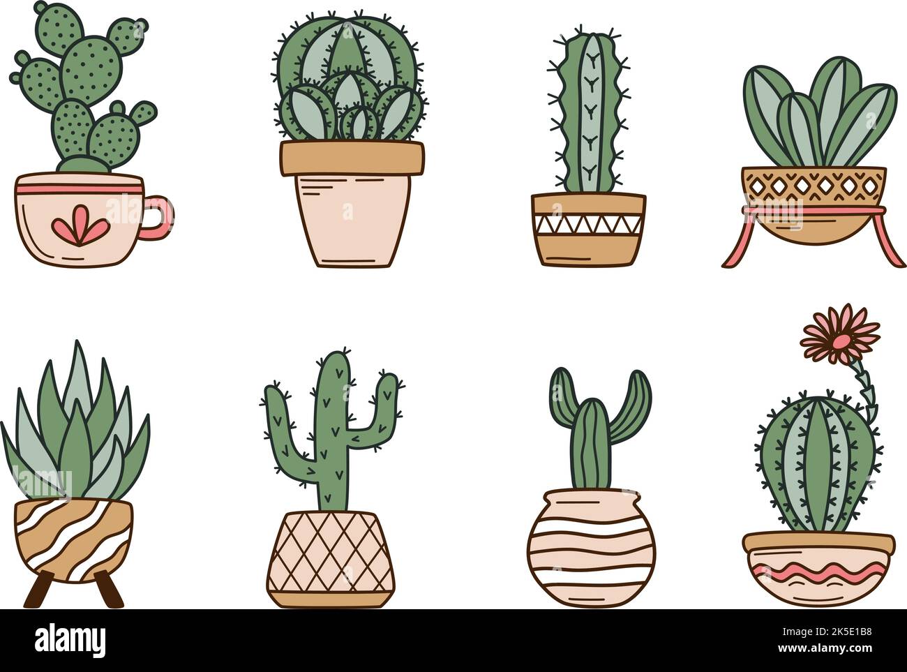 Cute cactus in flower pots set Stock Vector Image & Art - Alamy