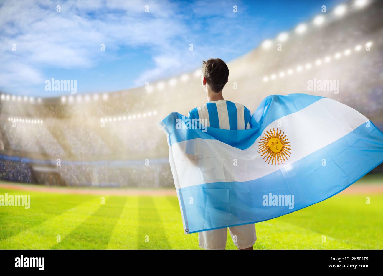 Argentina football supporter on stadium. Argentinian fans on soccer ...
