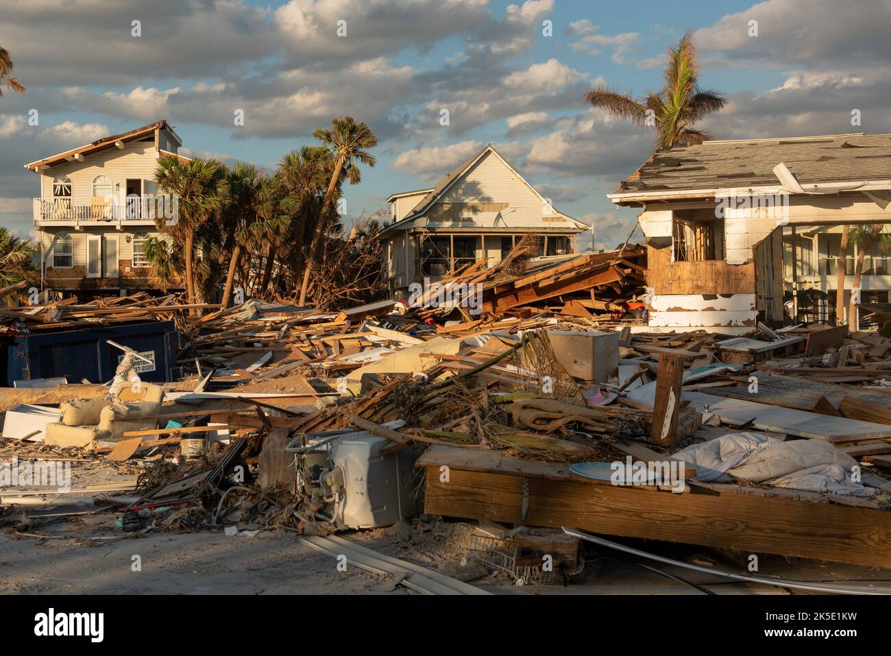 Fort Myers, Florida, USA. 6th Oct, 2022. Debris outside a house impacted by hurricane Ian with ...
