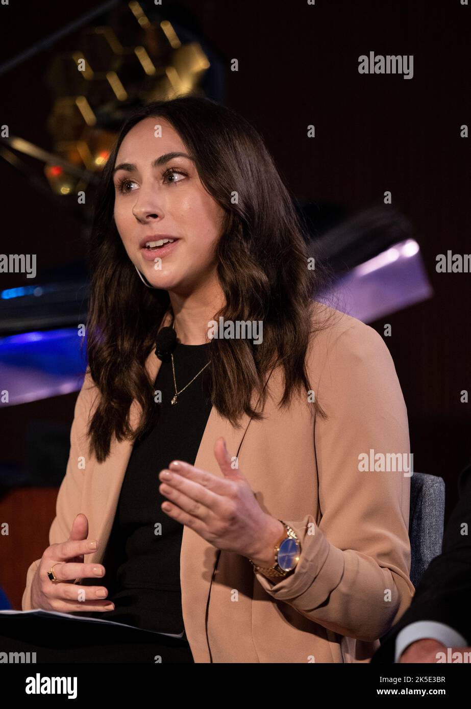 NASA Public Affairs Office Alise Fisher moderates a briefing following ...