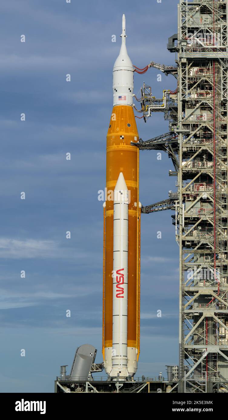 NASA's SLS rocket with Orion spacecraft sits on a mobile launcher at ...