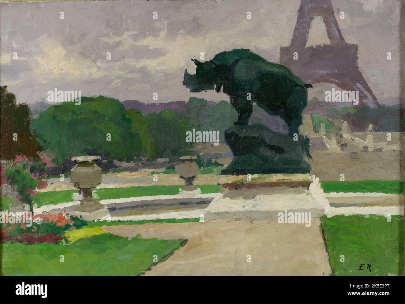 Jardin du Trocadéro avec le Rhinocéros de Jacquemart, 1922 Stock Photo ...