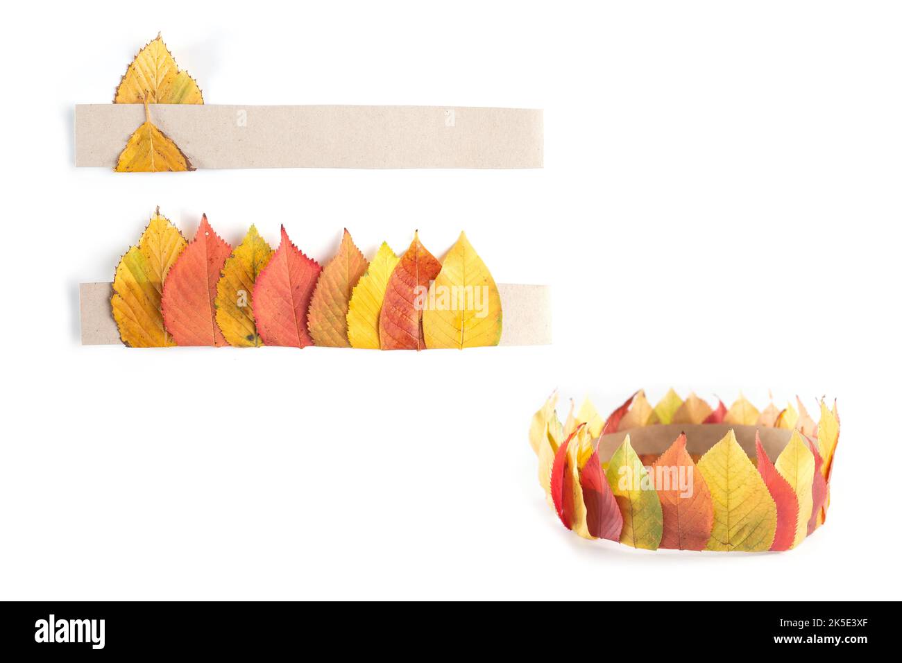 autumn leaves crown craft, DIY, step by step instruction Stock Photo ...