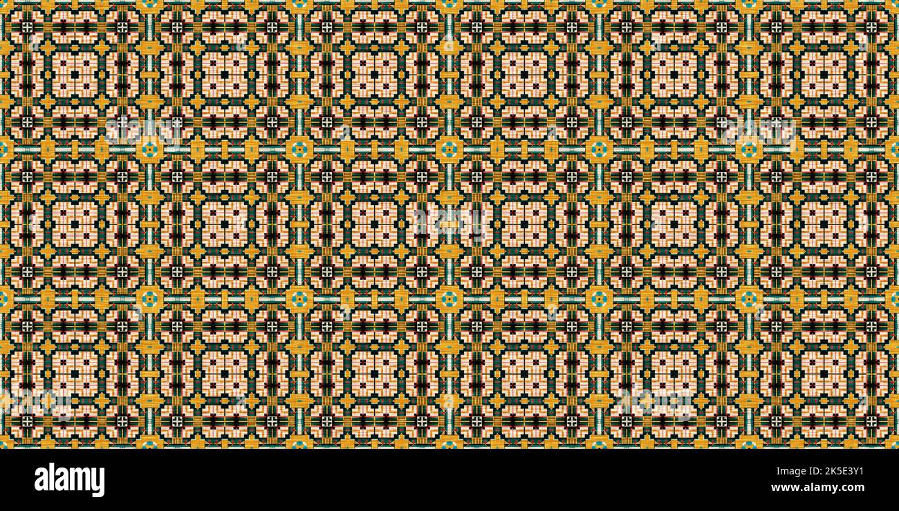 Traditional tile mosaic seamless border pattern print. Fabric effect ...