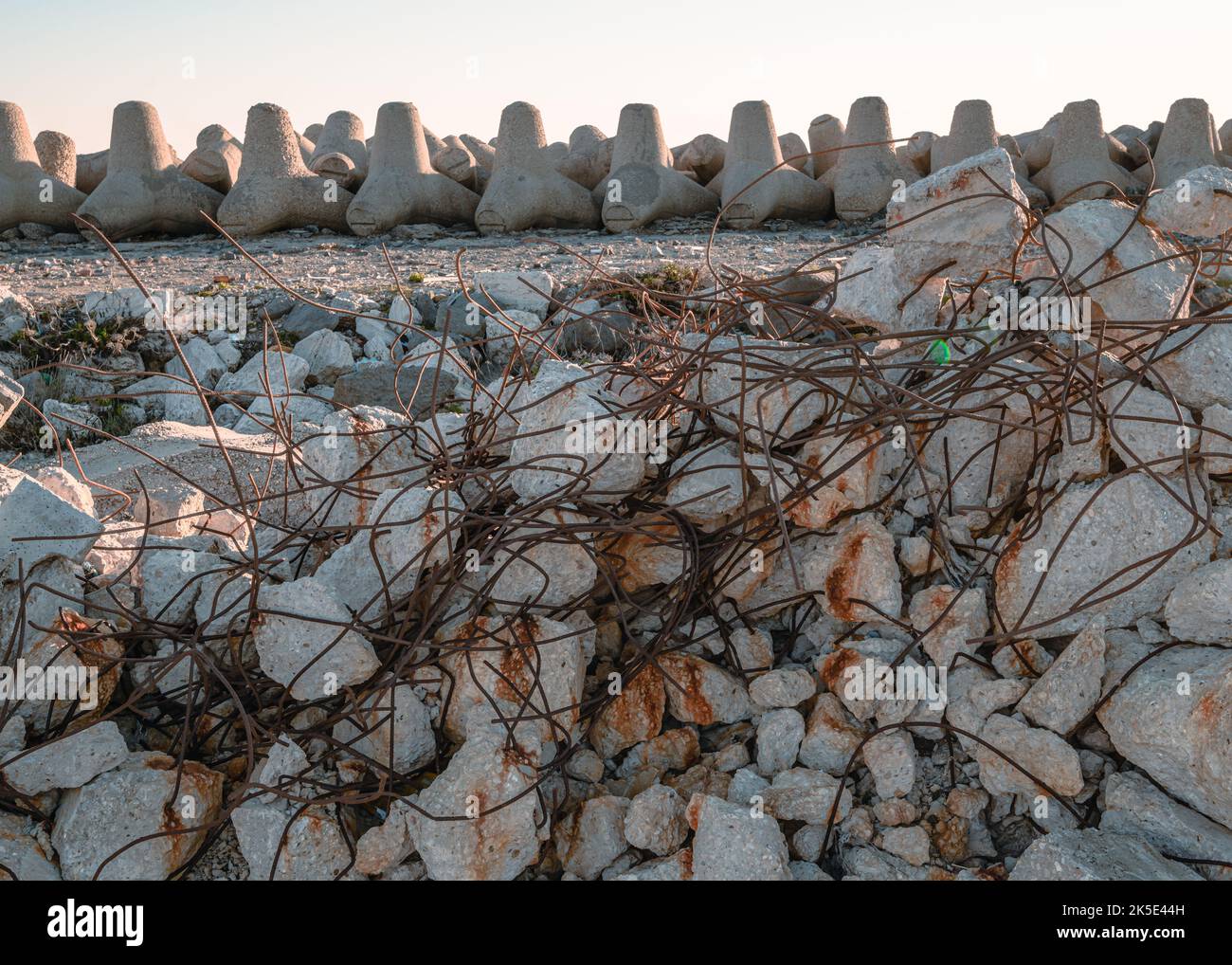 The tetrapod molds for concrete blocks that protect the shoreline ...