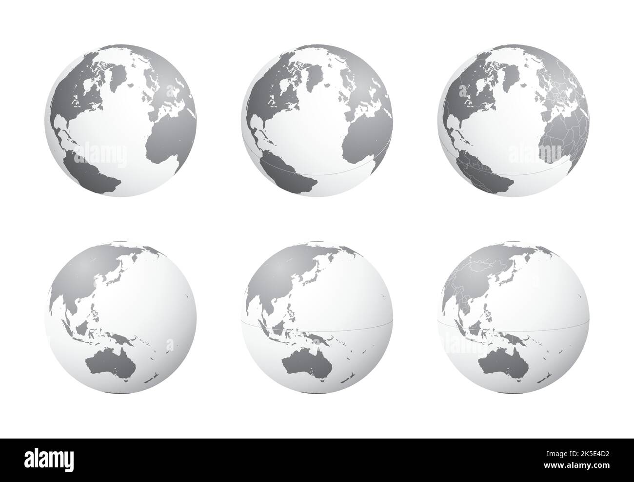 Set of Earth globes focusing on the North Atlantic (top row) and the ...
