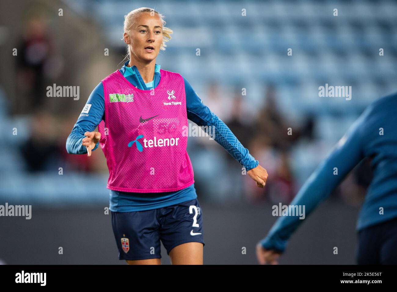 Oslo, Norway. 07th Oct, 2022. Anja Sonstevold (2) of Norway is warming ...