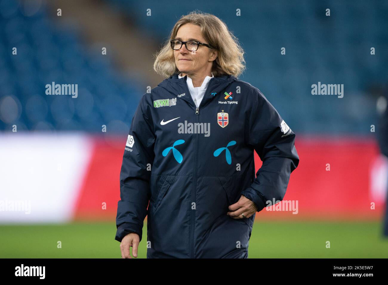 Oslo, Norway. 07th Oct, 2022. Head coach Hege Riise of Norway seen ...