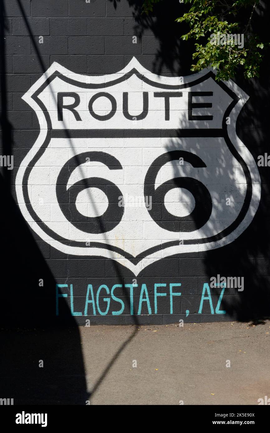 Black and White Route 66 sign in Flagstaff, Arizona Stock Photo - Alamy